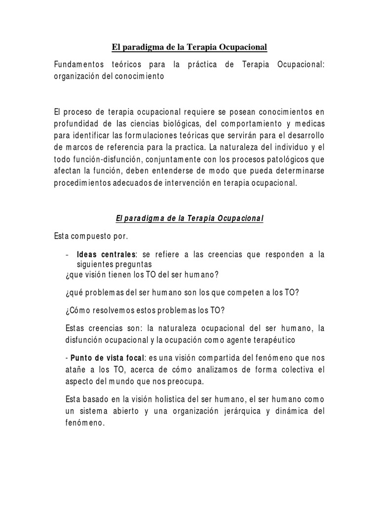 Paradigmas en Terapia Ocupacional | PDF | Terapia ocupacional | Paradigma