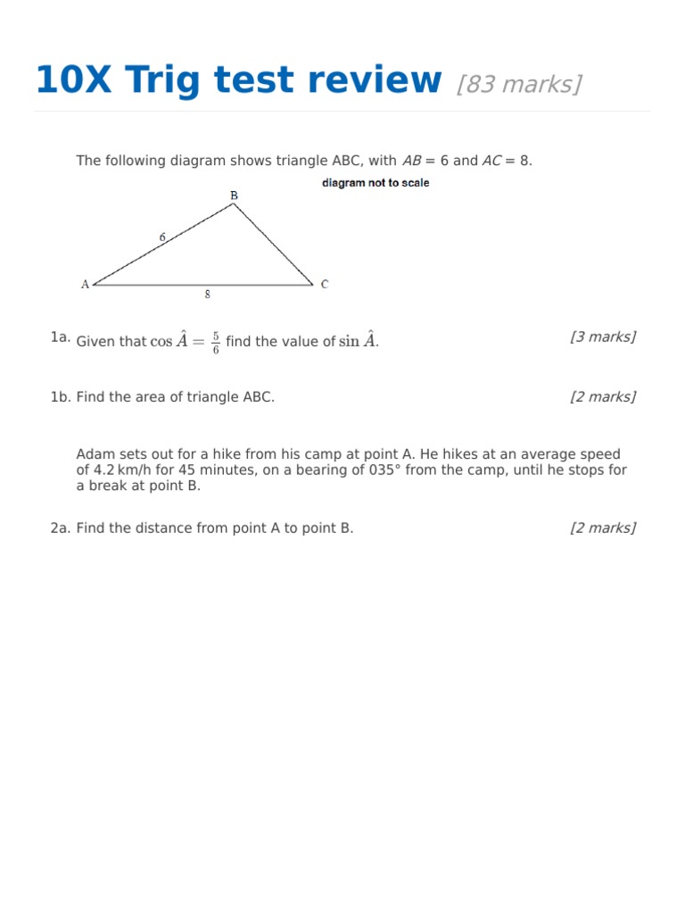 10X Trig Test Review | PDF | Triangle | Area