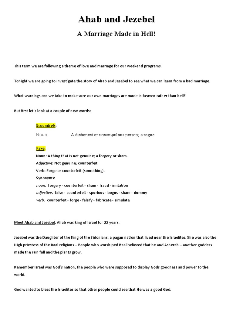 Ahab and Jezebel - Script | PDF