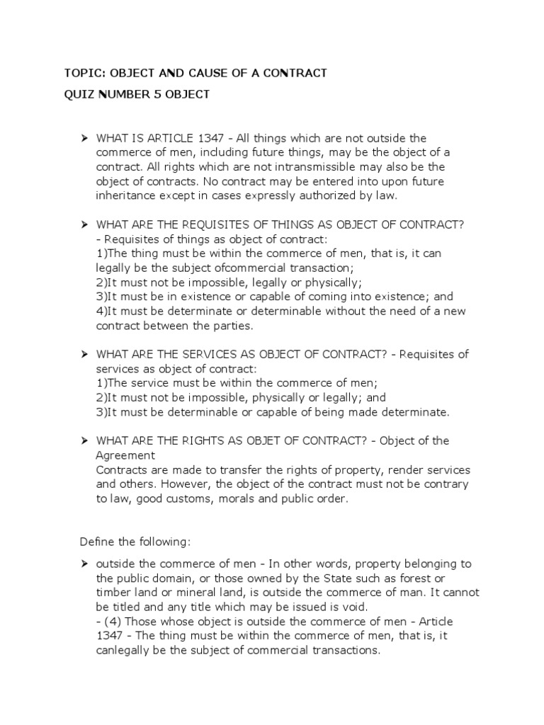 Quiz#5&6-Answer Key-Object and Cause of Contracts | PDF | Inheritance ...
