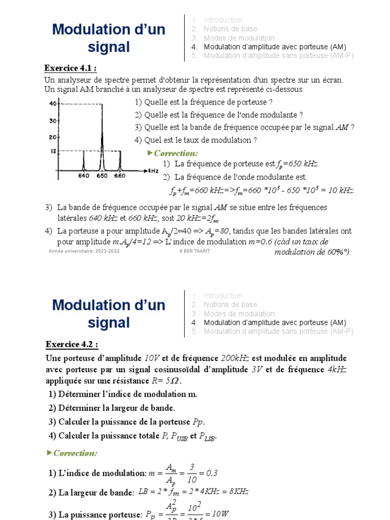 Exercices - Chapitre 4 | Descargar gratis PDF | Modulation | Modulation ...