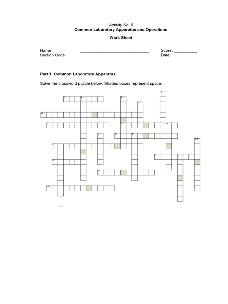 Common Lab Apparatus and Operations Worksheet | PDF