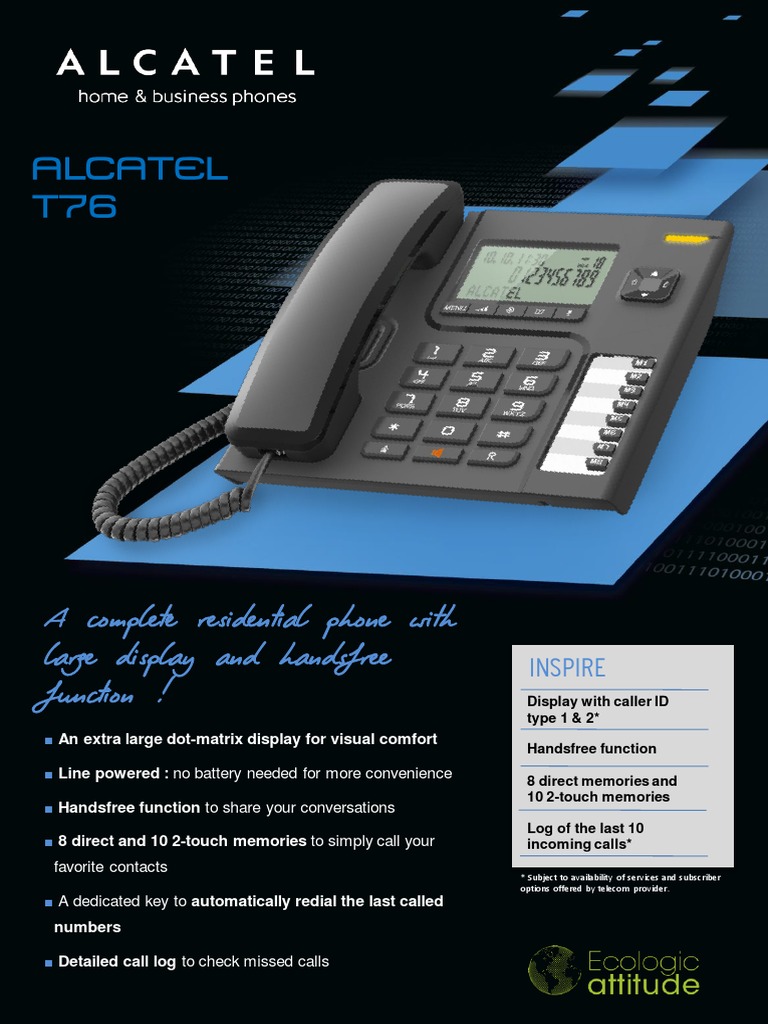 Alcatel Phones T76 Spec Sheet EN | PDF | Service Industries | Telecommunications