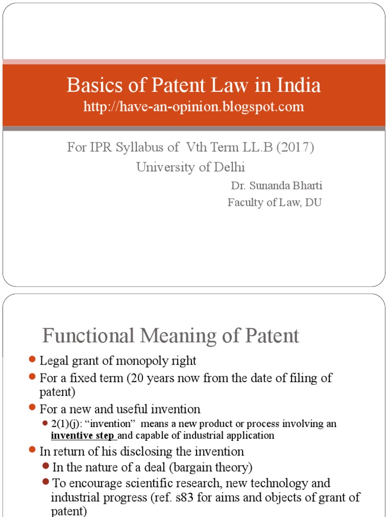 Basics of Patent Du LLB 5th Semester | PDF | Priority Right | Patent