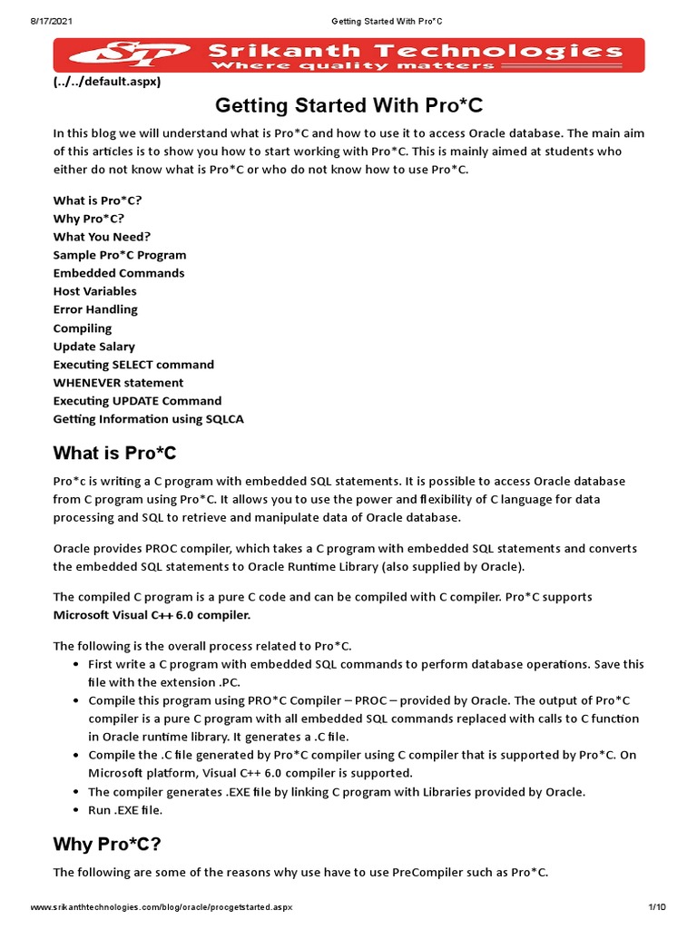 Getting Started With Pro - C | PDF | Library (Computing) | Databases