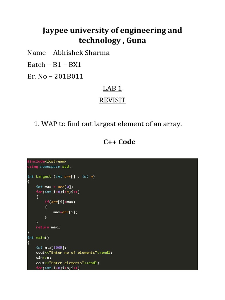 201B011 - Lab 1 | PDF | Namespace | Software Engineering