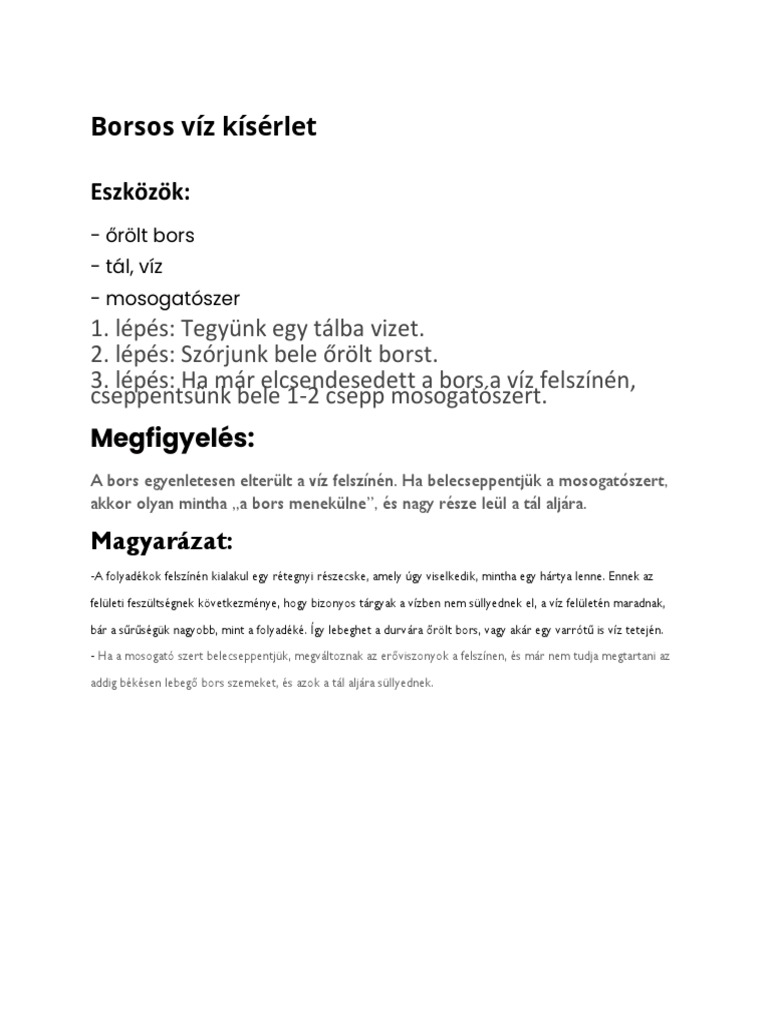 Borsos Víz Kísérlet Eszközök | PDF