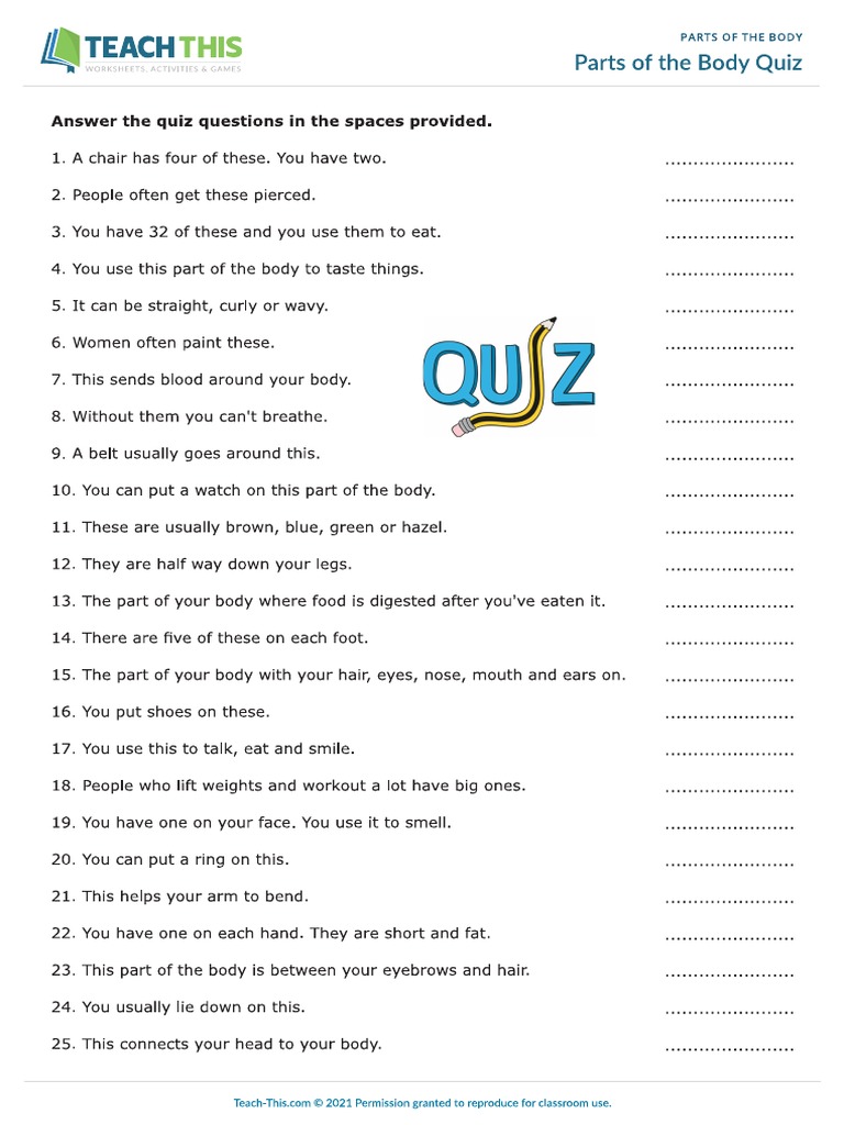 Parts of The Body Quiz | PDF