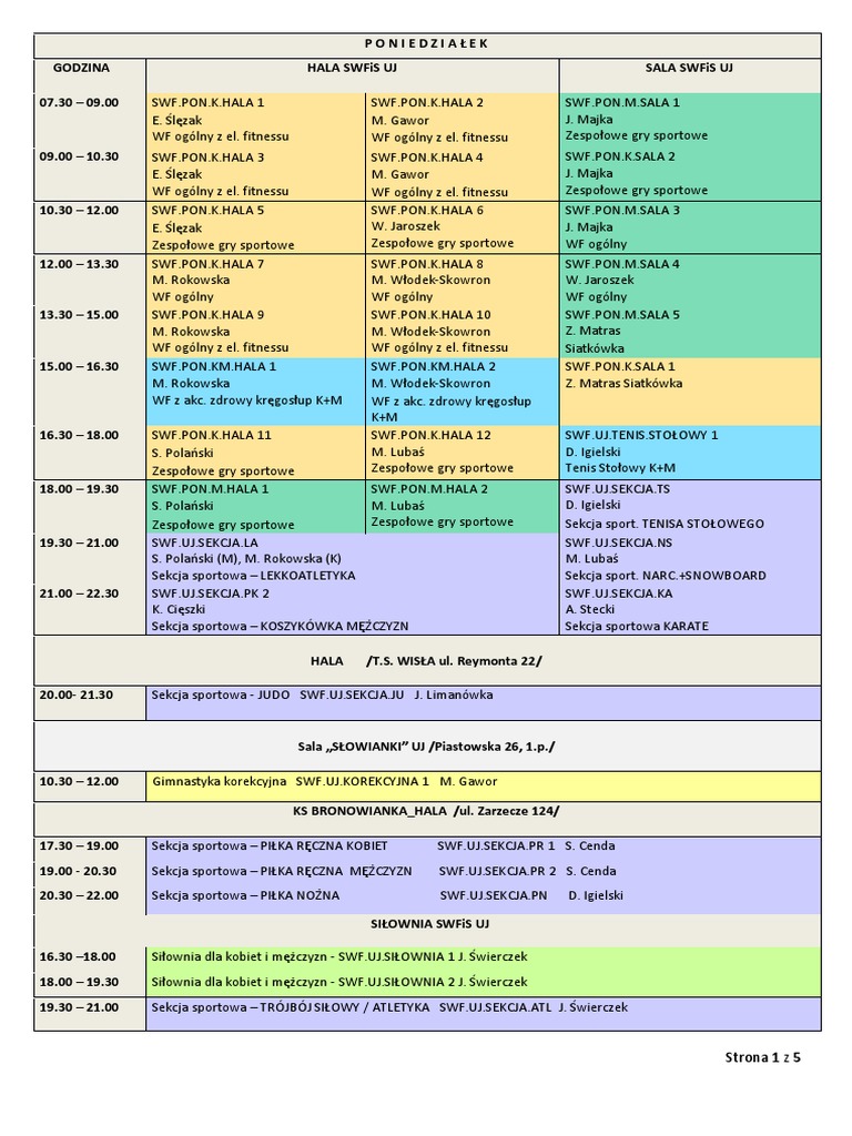 SWFiS Harmonogram Semestr Zimowy 2022-23 | PDF
