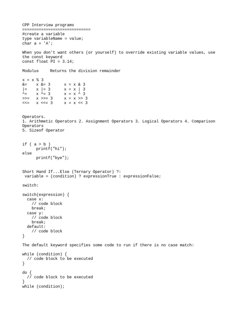 CPP Interview Pgms | Descargar gratis PDF | Control Flow | Subroutine