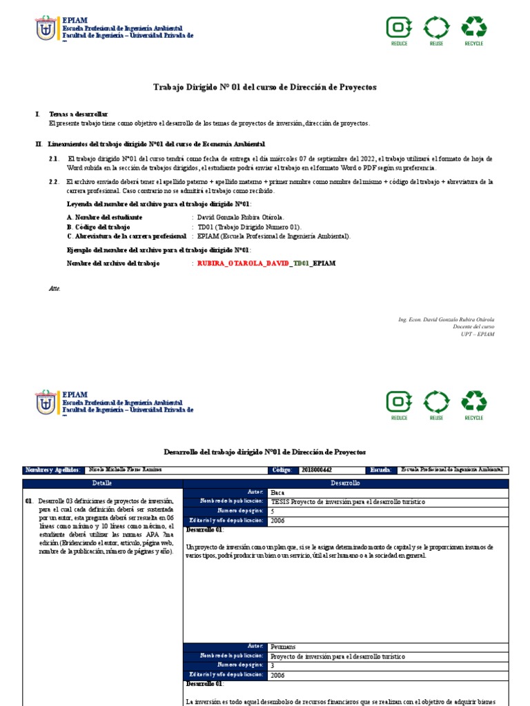 Trabajo Dirigido EPIAM: Proyectos y Dirección | PDF | Gestión de ...