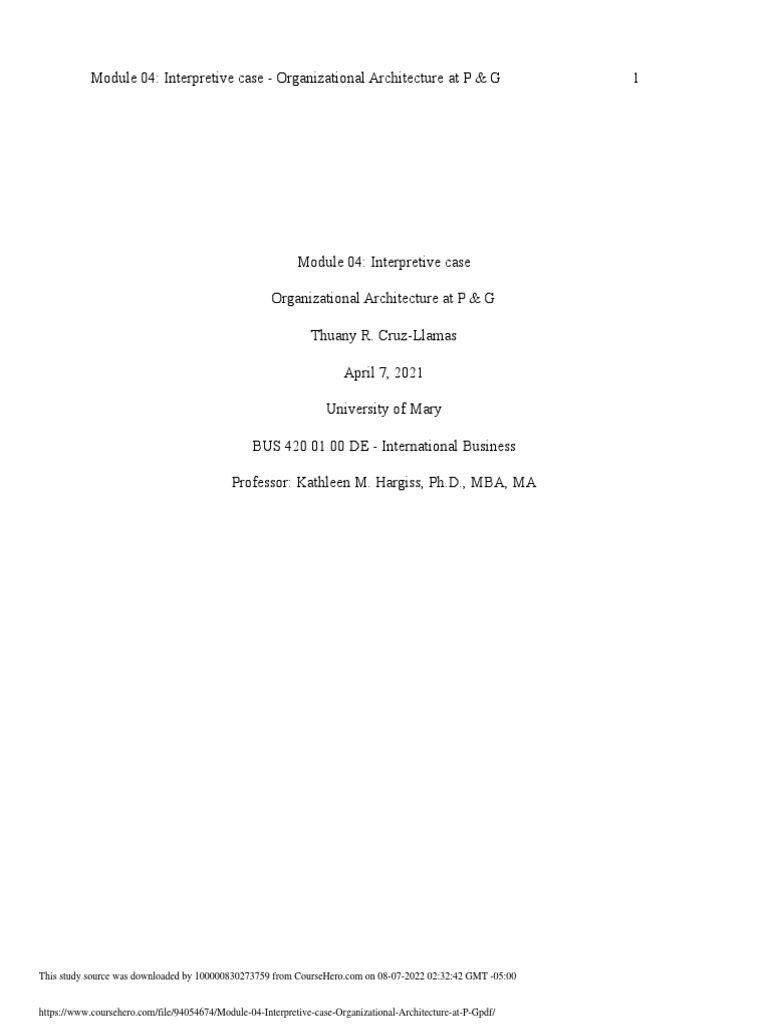 Module 04 Interpretive Case Organizational Architecture at P G PDF | PDF