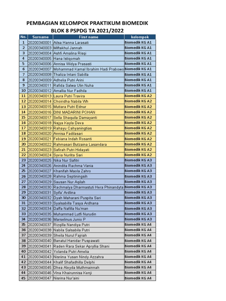 Pembagian Kelompok Blok 8 | PDF