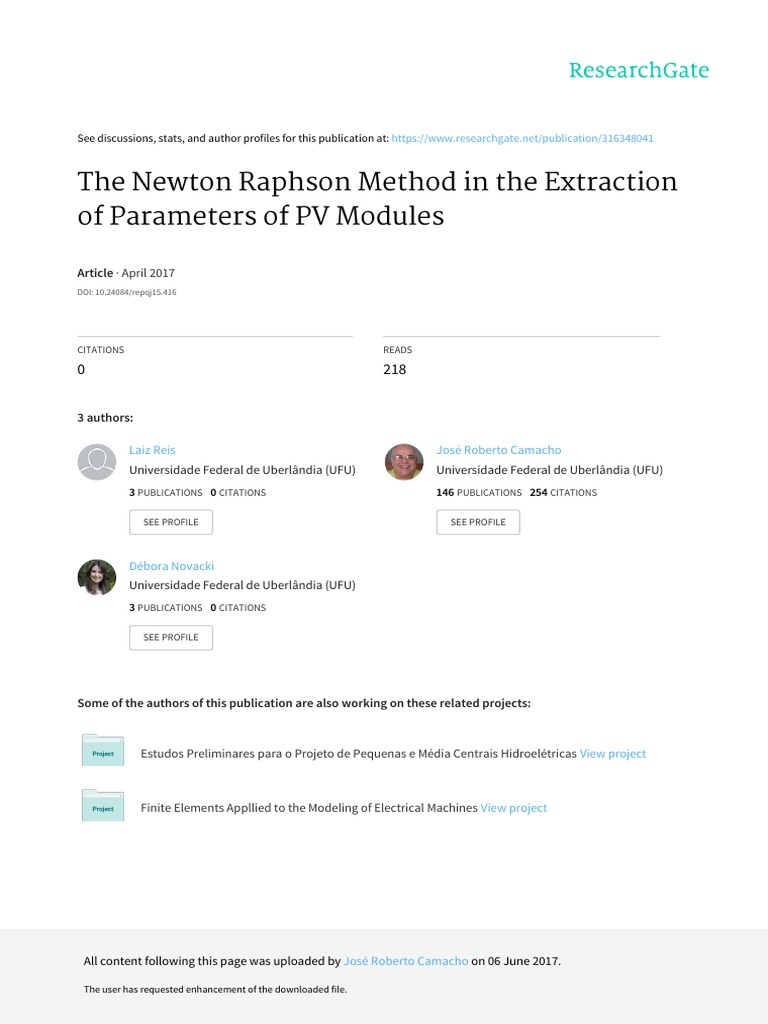 The Newton Raphson Method in The Extraction of Par | PDF | Photovoltaics | Photovoltaic System