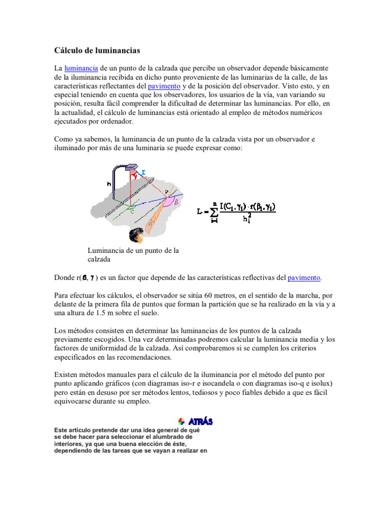 Fórmulas de Luminancia e Iluminancia | PDF
