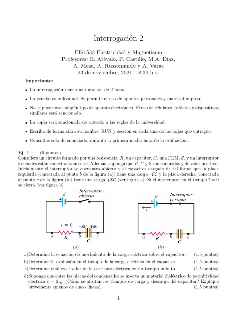 Examen de Electricidad y Magnetismo | PDF | Condensador | Electromagnetismo
