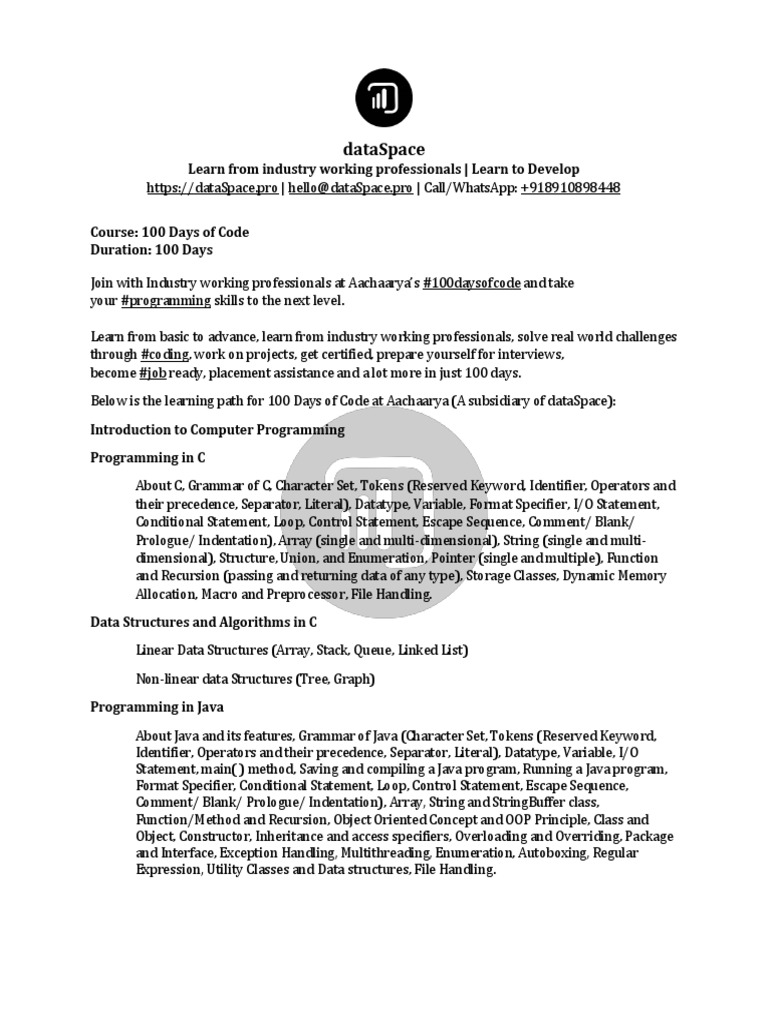 100 Days of Code - Dataspace | PDF