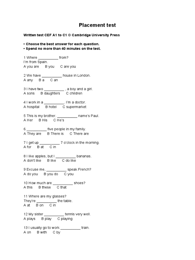 Placement Test A1-C1 | PDF