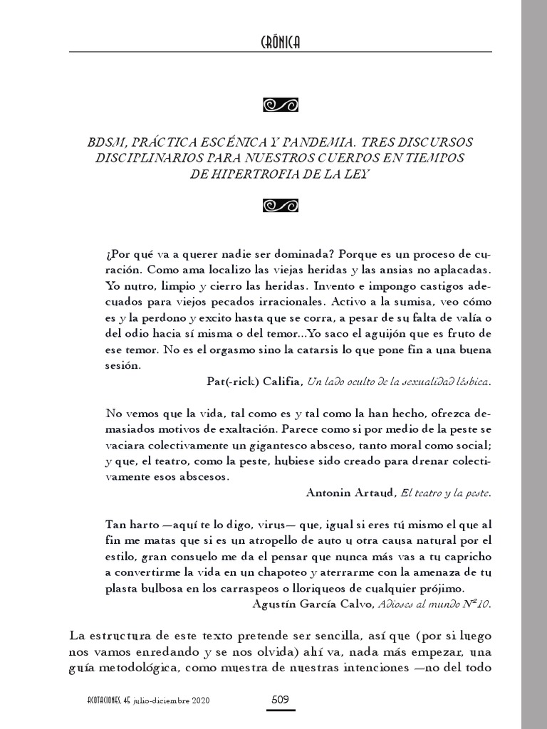 BDSM, Práctica Escénica y Pandemia | PDF | Bdsm | Michel Foucault