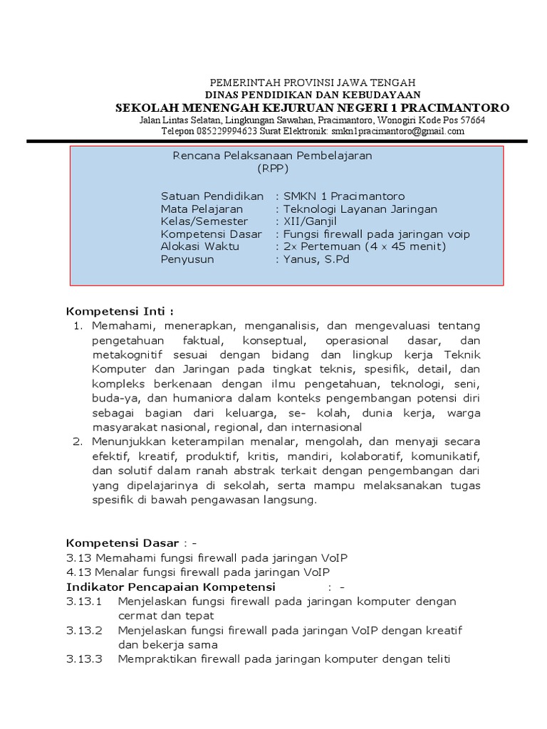 RPP Teknologi Layanan Jaringan | PDF | Komputer