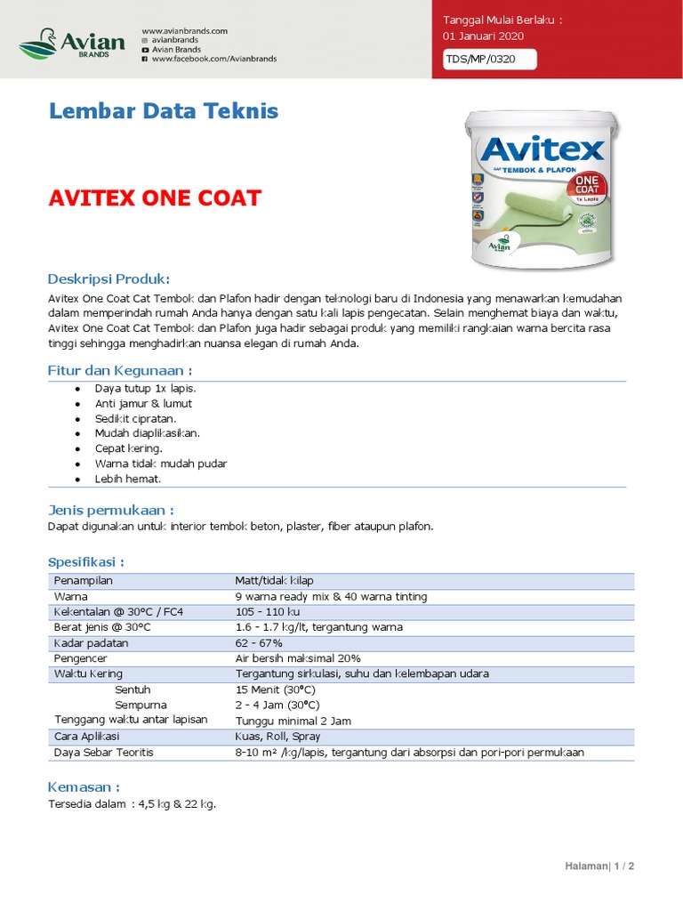 Avitex One Coat: Cat Tembok Praktis | PDF | Griya & Taman