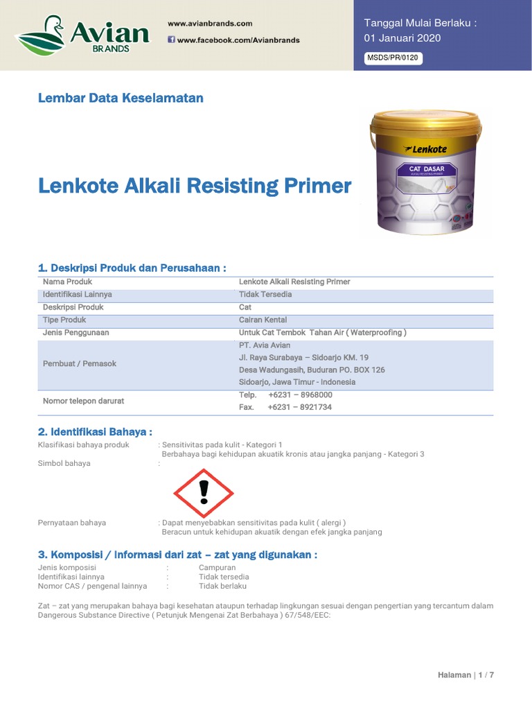 MSDS Lenkote Alkali Resisting Primer | PDF