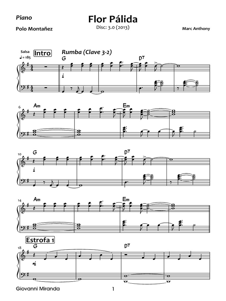 Flor Palida (Marc Anthony) - Piano | PDF | South American Music | Works