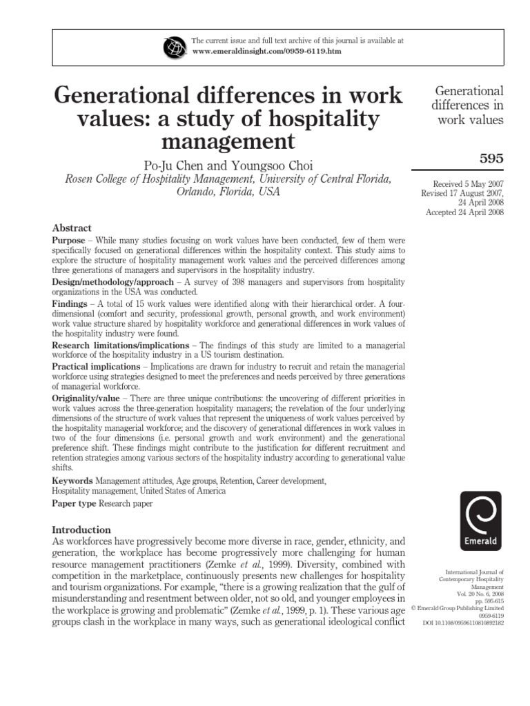 Hospitality Generational Work Values | PDF | Millennials | Survey ...