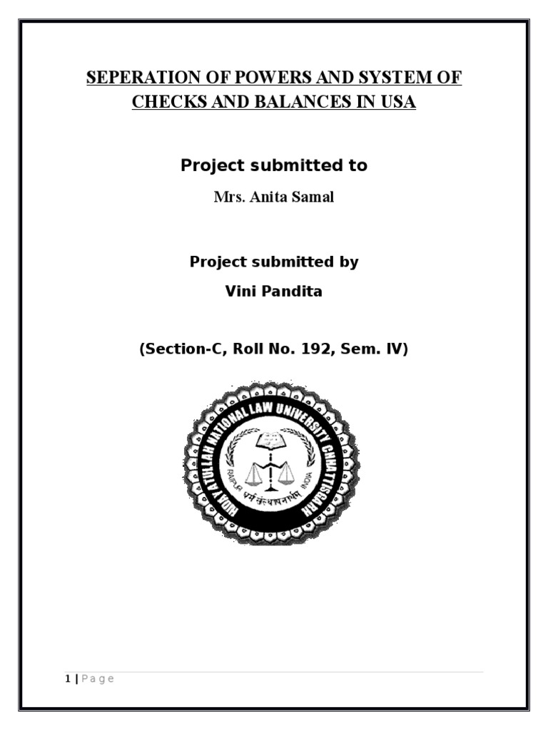 Seperation of Powers and System of Checks and Balances in Usa ...