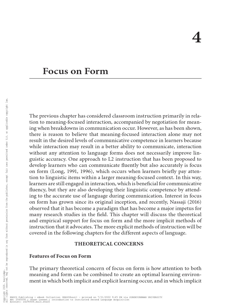 ShawnLoewen 2020 Chapter4FocusOnForm | PDF | Second Language | Learning
