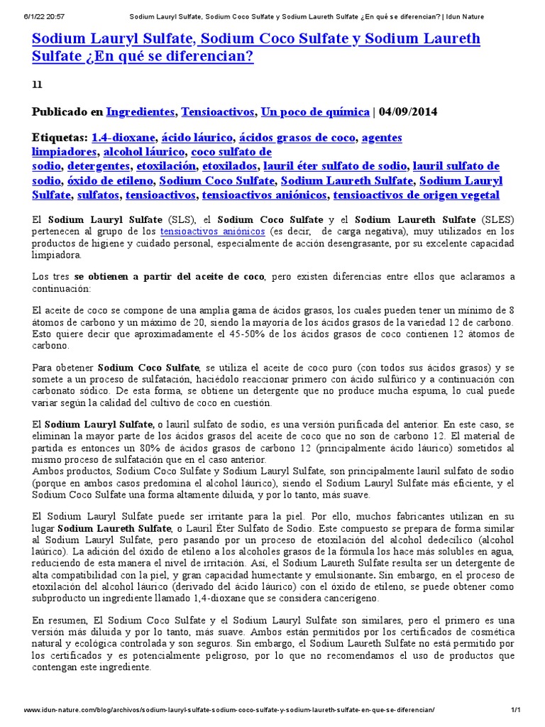SLS - SCS - SLES - Diferencia - Idun Nature | PDF | Tensioactivo ...
