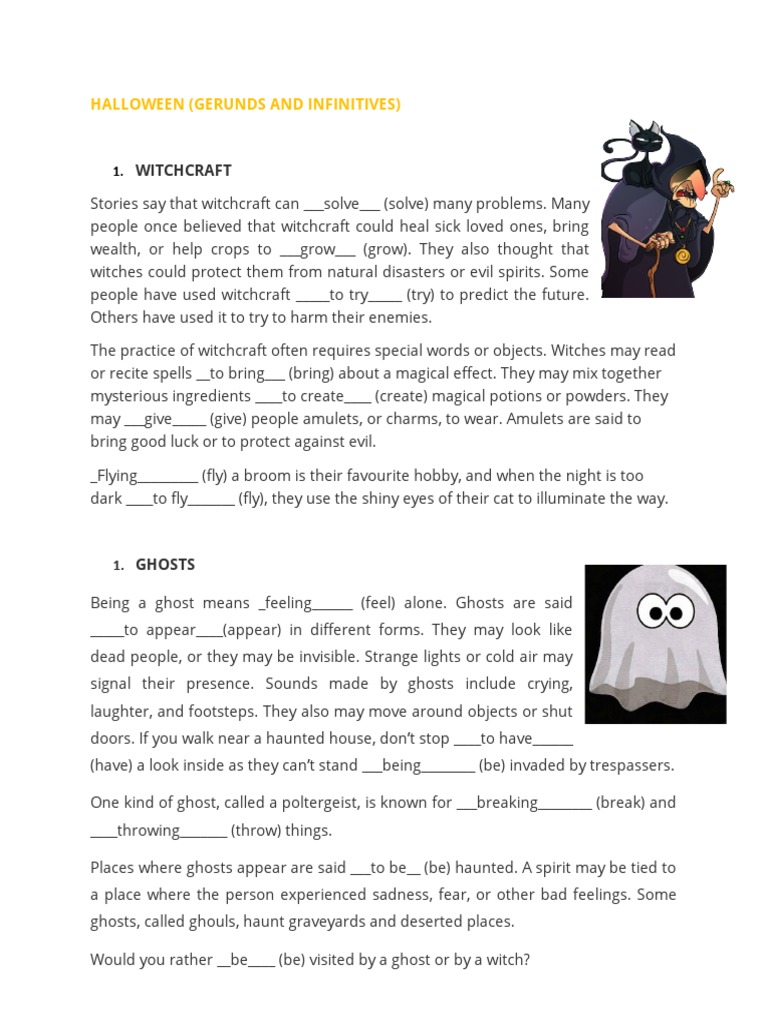 Gerund - Infinitive Halloween | PDF | Vampires | Witchcraft