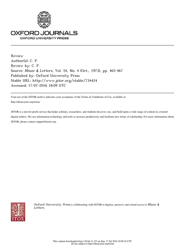 (Music and Letters 1973-Oct Vol. 54 Iss. 4) Review by - C. P. - Music ...
