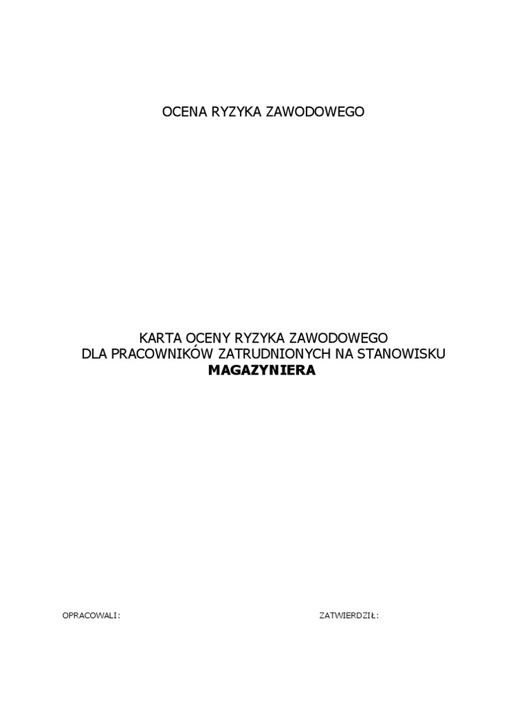 Ocena Ryzyka Zawodowego Do Wydruku | PDF