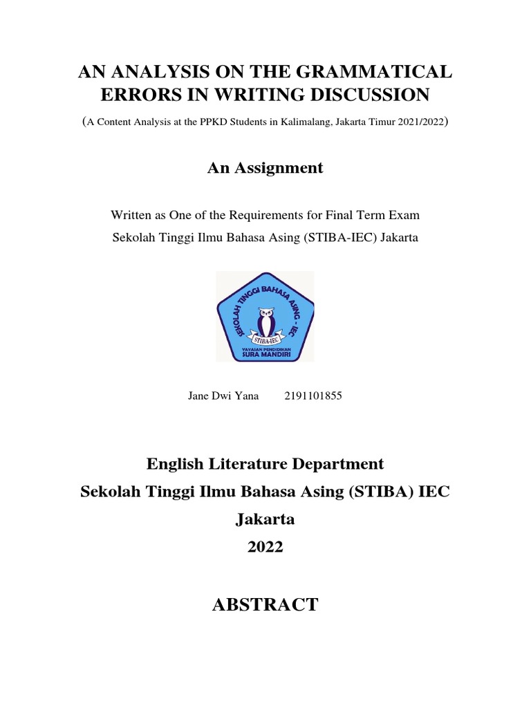 An Analysis On The Grammatical Errors in Writing Discussion - Uas Jdy | PDF | Second Language ...