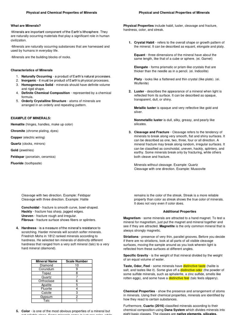 Module 3 (Physical and Chemical Properties of Minerals) | PDF | Minerals | Sets Of Chemical Elements