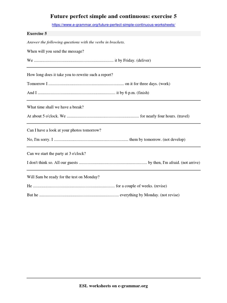 Future Perfect Simple Continuous Exercise 5 | PDF | Computers