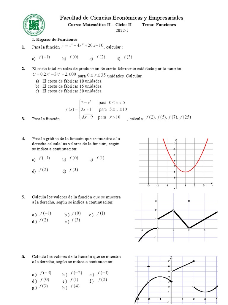 Repaso de Funciones | Descargar gratis PDF | Precios | Economias