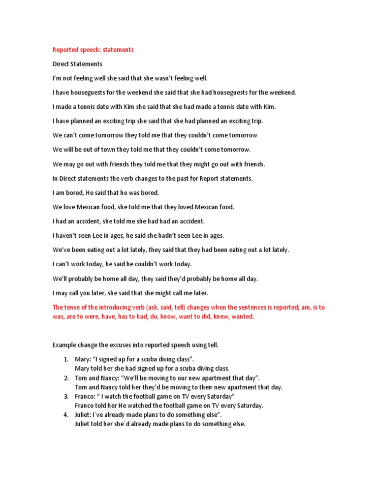 Reported speech: statements and requests | PDF | Verb | Ozone Depletion