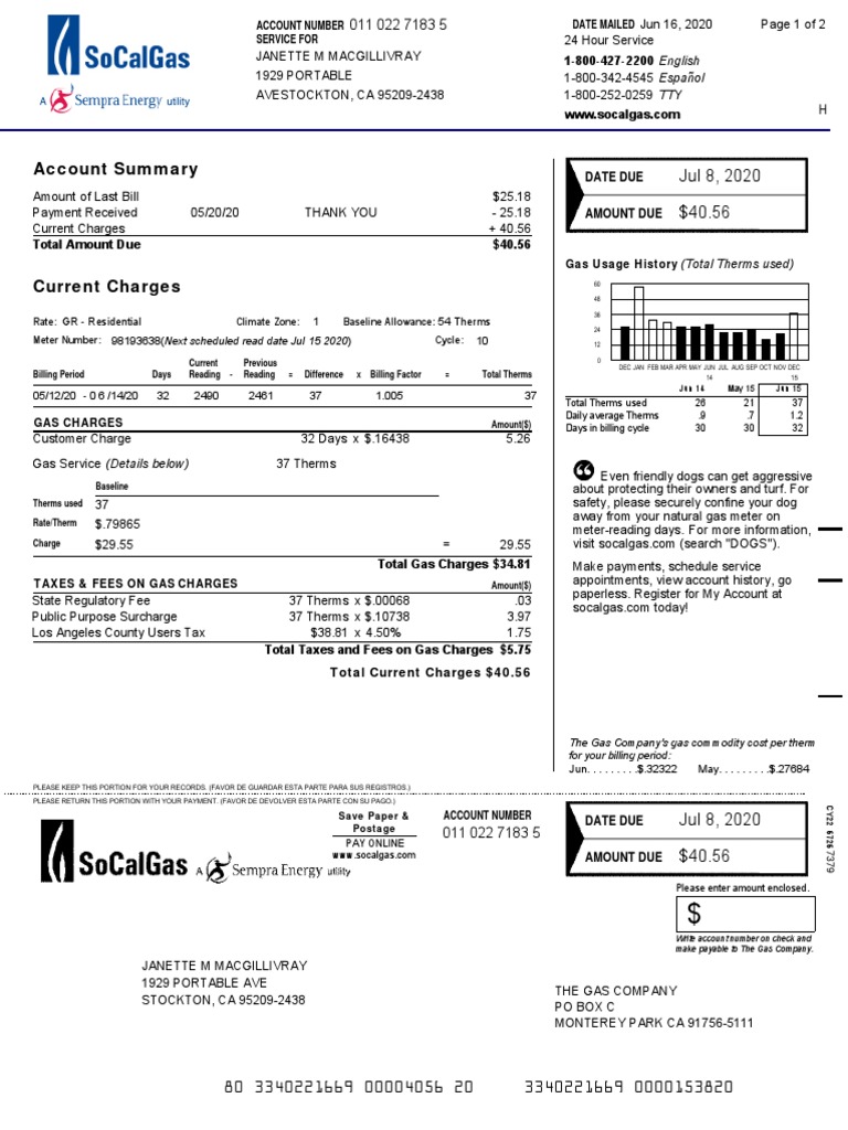 SoCal Gas Bill California USA | PDF | Debit Card | Corporations