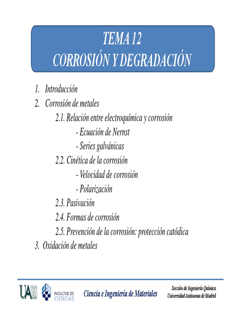 Tema 12 - Corrosión y Degradación | PDF | Corrosión | Electroquímica
