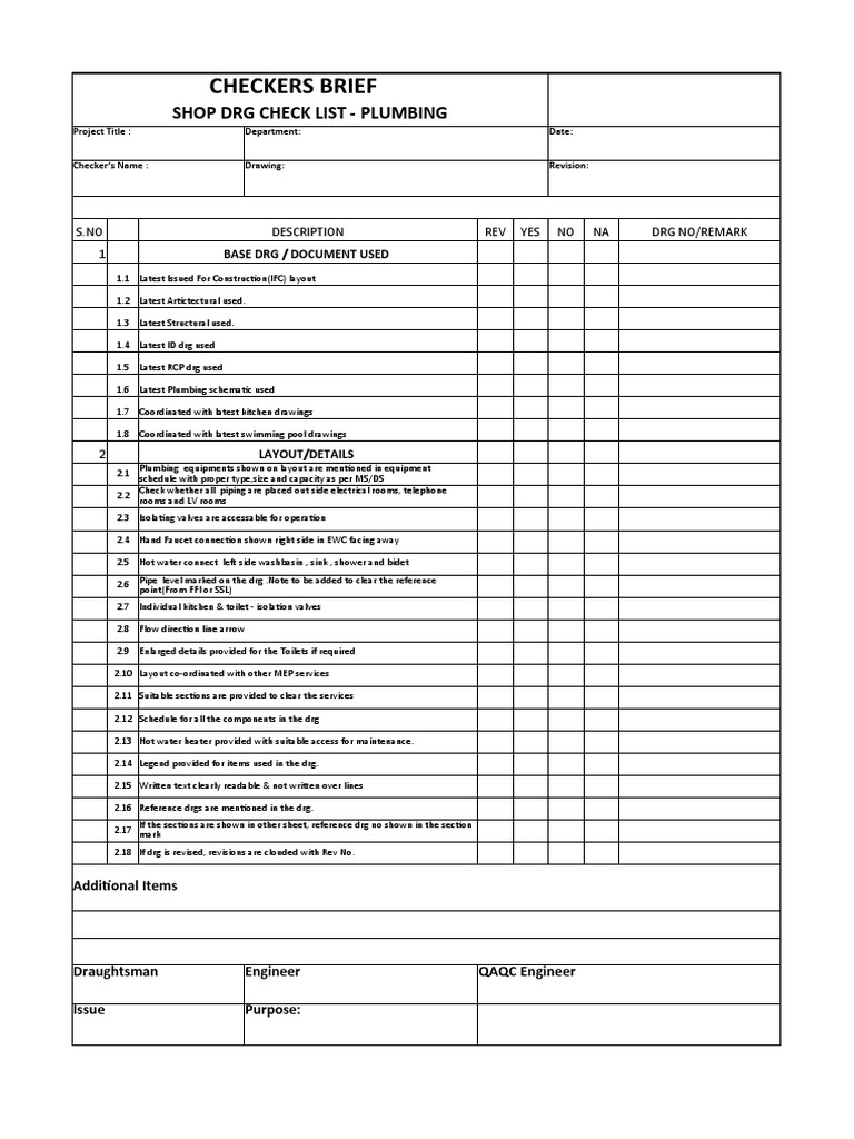 Shop Drawing Check List (WATER SUPPLY) | PDF | Plumbing | Tap (Valve)