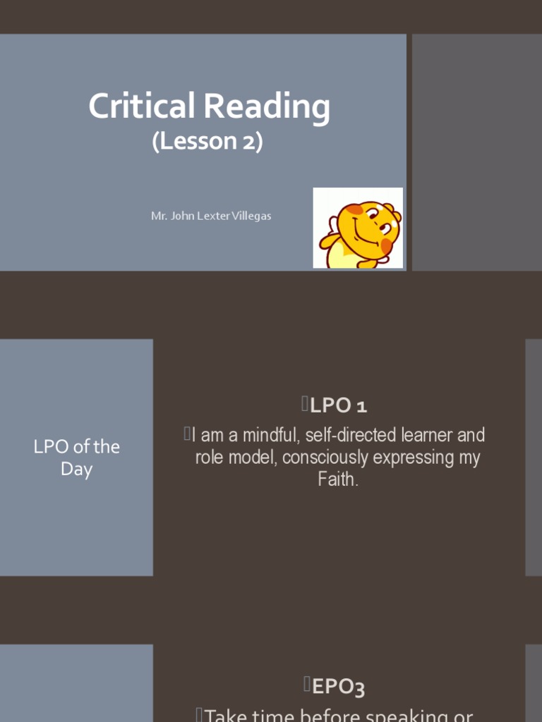 EAPP Lesson 2 - Critical Reading | PDF | English Language | Verb
