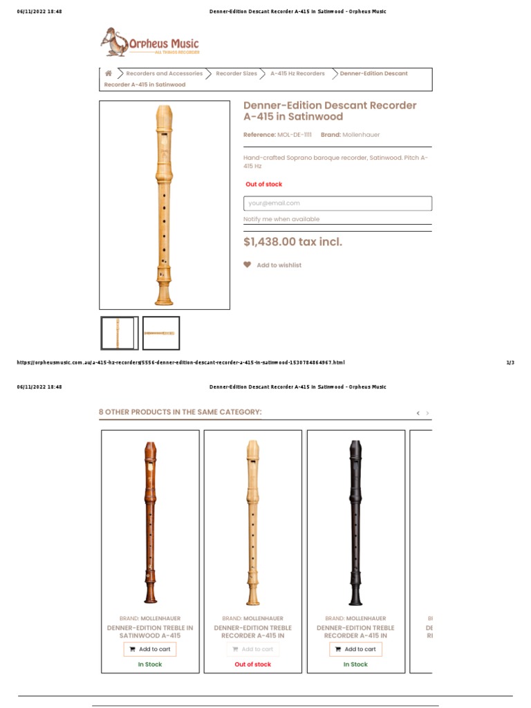 Denner-Edition Descant Recorder A-415 | PDF | Recorder (Musical ...