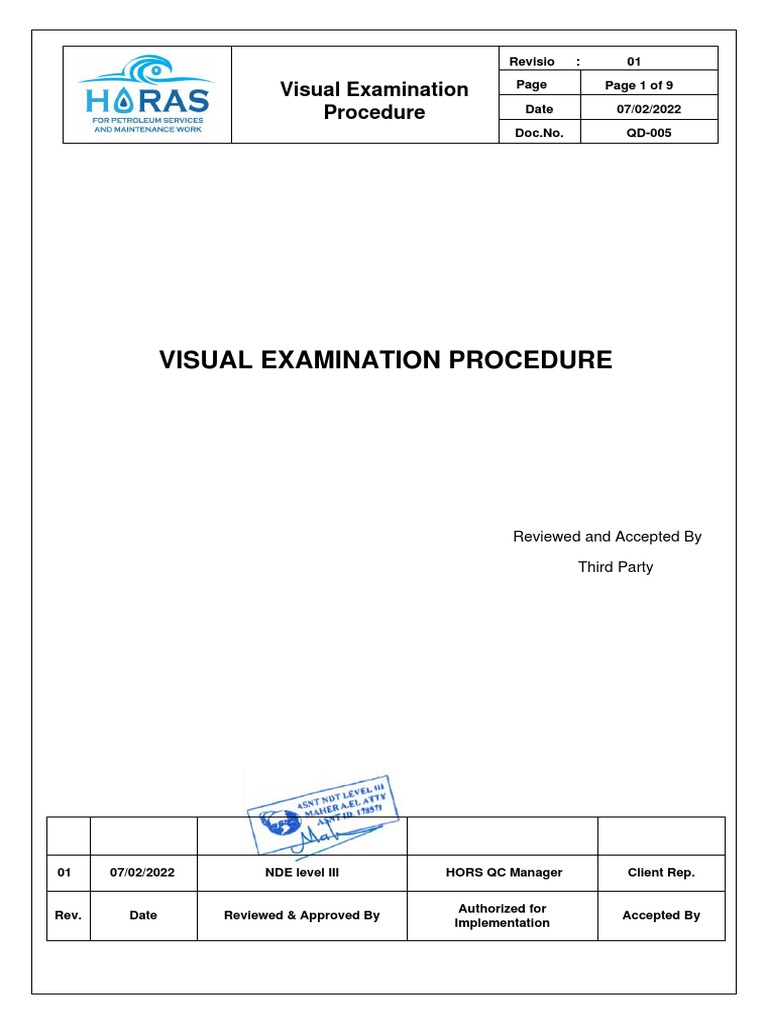 VT Procedure-Rev. 01 | PDF | Nondestructive Testing | Welding