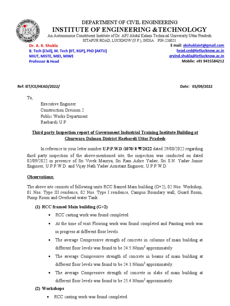 PWRaebareli Dalmau ITI Report | PDF | Economic Sectors | Structural Engineering