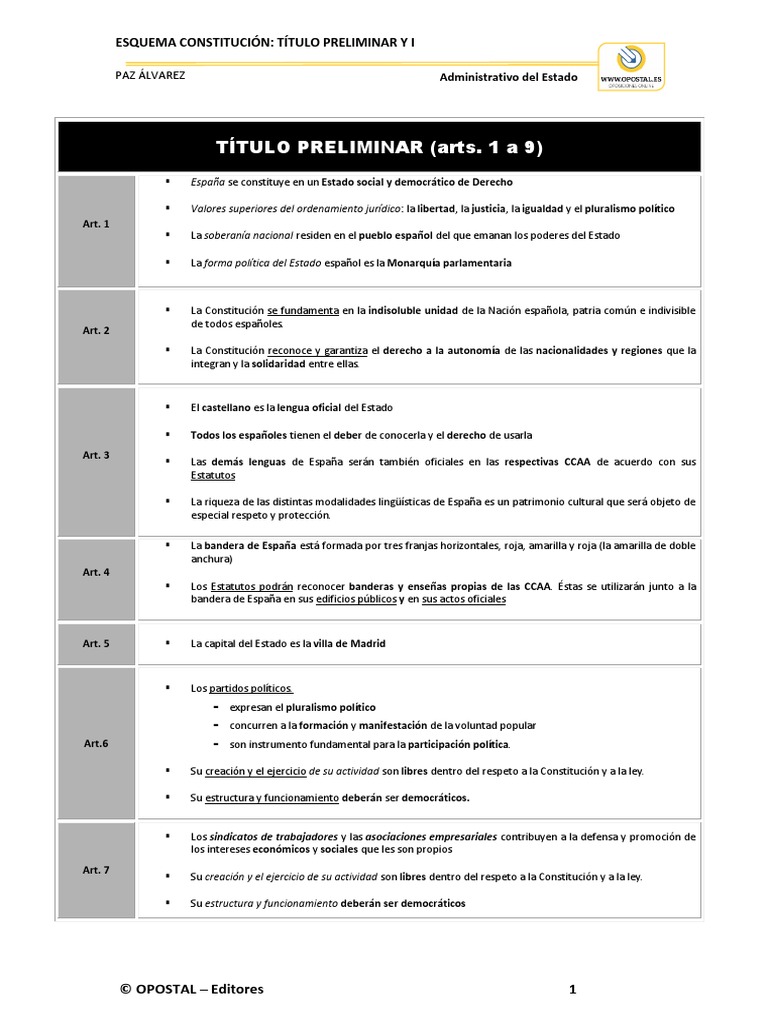 Constitución Española: Título Preliminar y Derechos Fundamentales | PDF | Estado (política ...