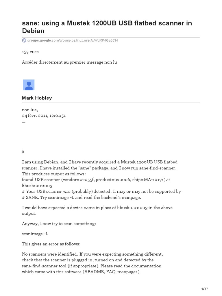 Using A Mustek 1200UB USB Flatbed Scanner in Debian | PDF | Operating ...