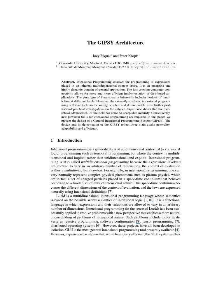 The GIPSY Architecture | PDF | Compiler | Computer Programming