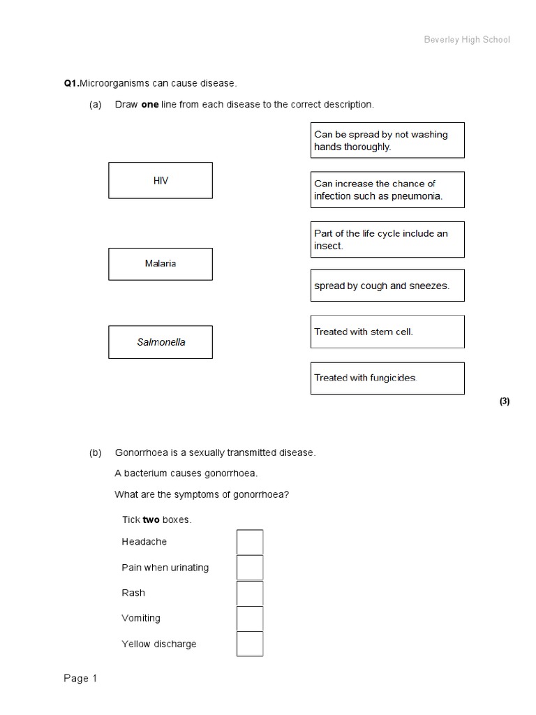 Communicable Diseases Exam Style Questions and Mark Scheme | PDF ...